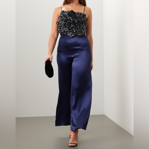 Badgley Mischka | Pants & Jumpsuits | Navy Blue Formal Romper Rose ...